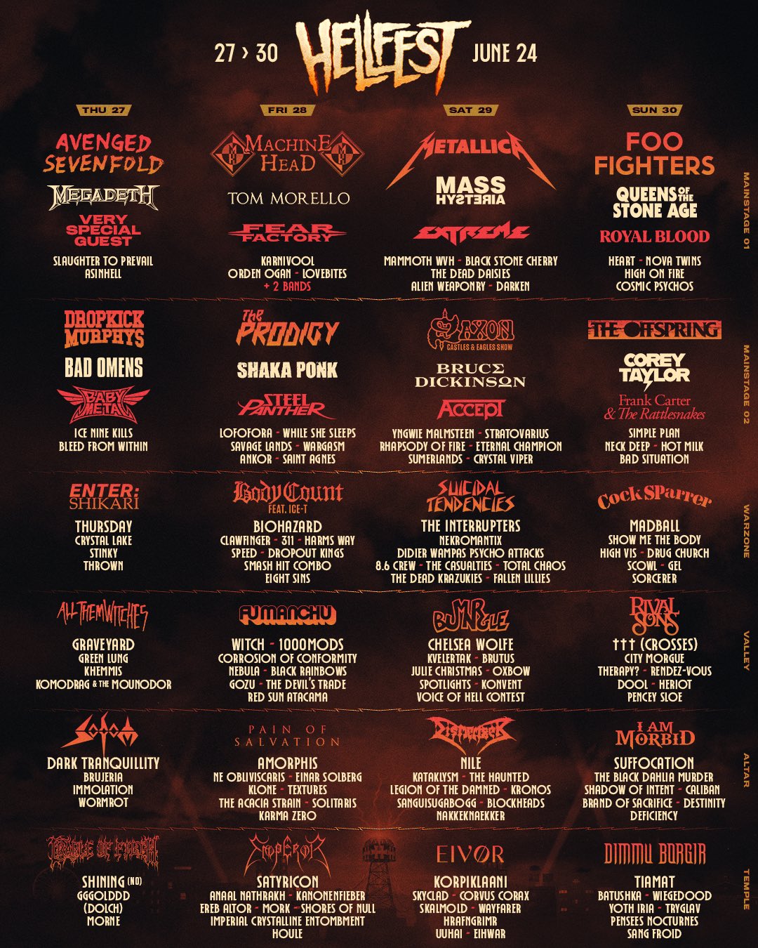 Hellfest Unveil 2024 Lineup Including Foo Fighters, Metallica & Avenged Sevenfold