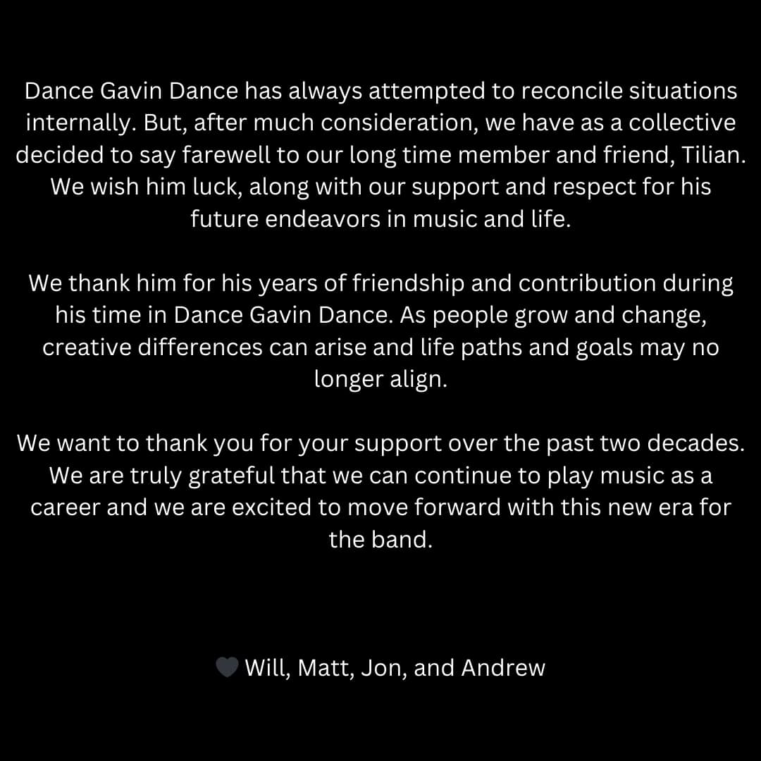Dance Gavin Dance Part Ways With Vocalist Tilian Pearson